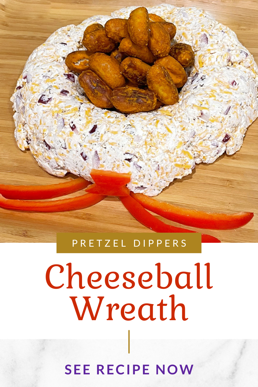 Cheeseball Wreath with Pretzel Dippers | OMG! Pretzels